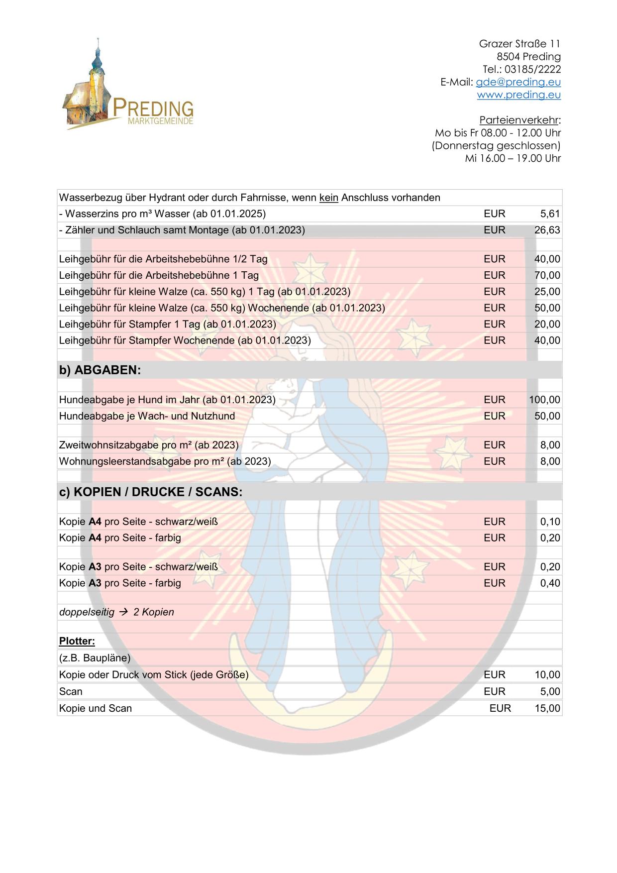 Abgaben & Gebühren – Marktgemeinde Preding