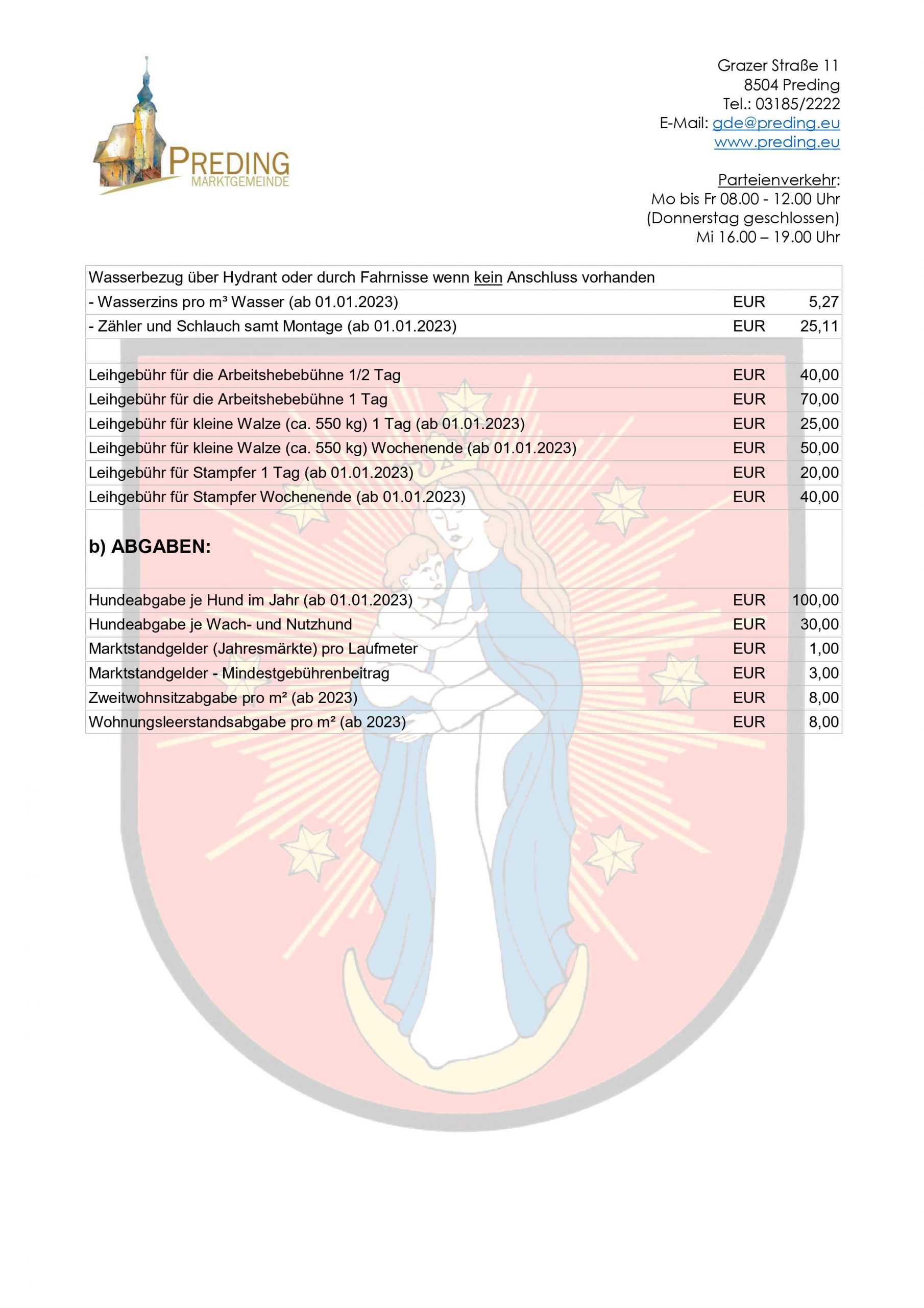 Abgaben & Gebühren – Marktgemeinde Preding